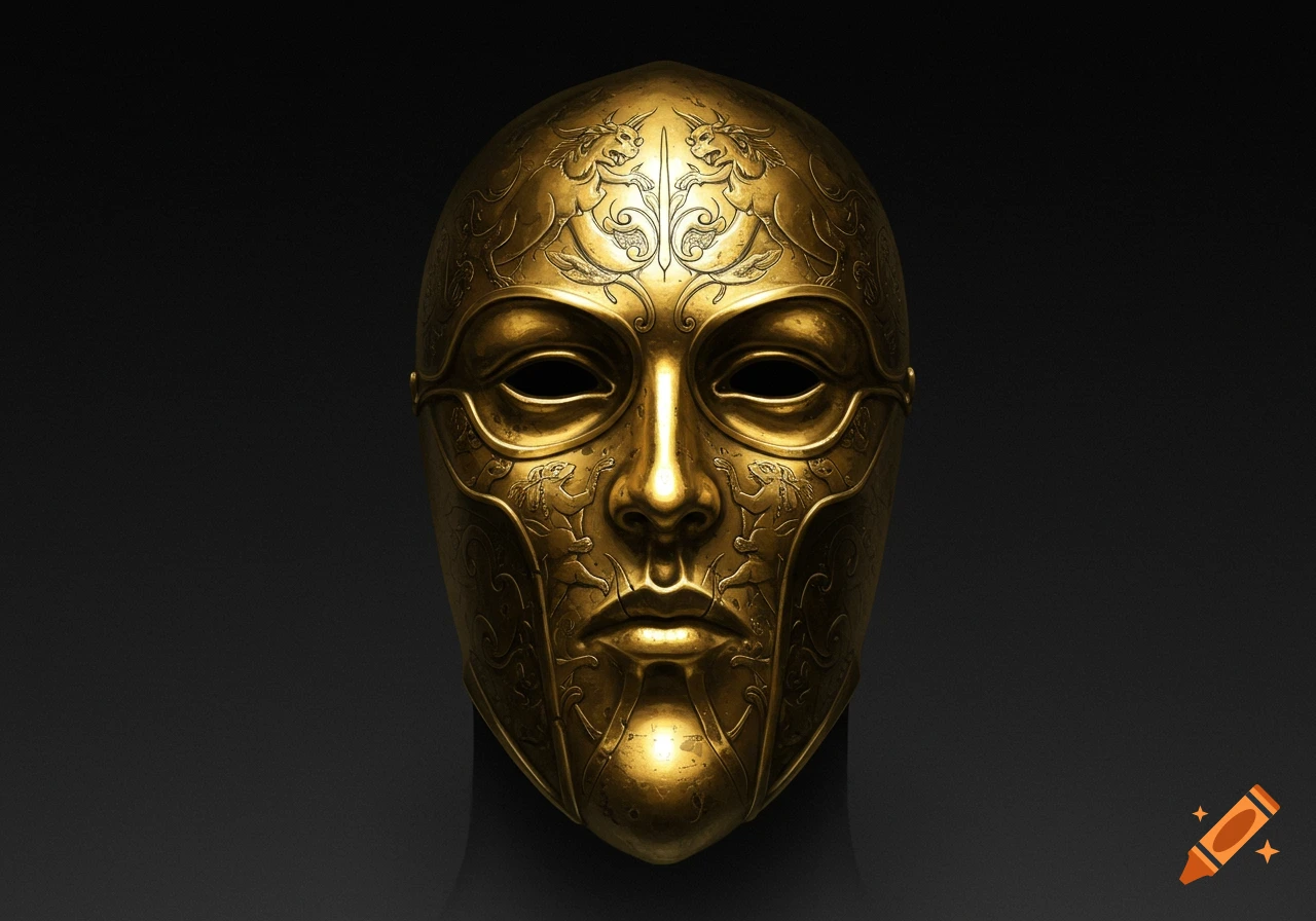 A detailed white cracked skull-shaped mask with hollow eye and nose ...