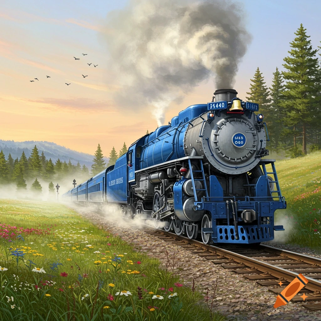 A large, black steam locomotive speeds down train tracks during a ...