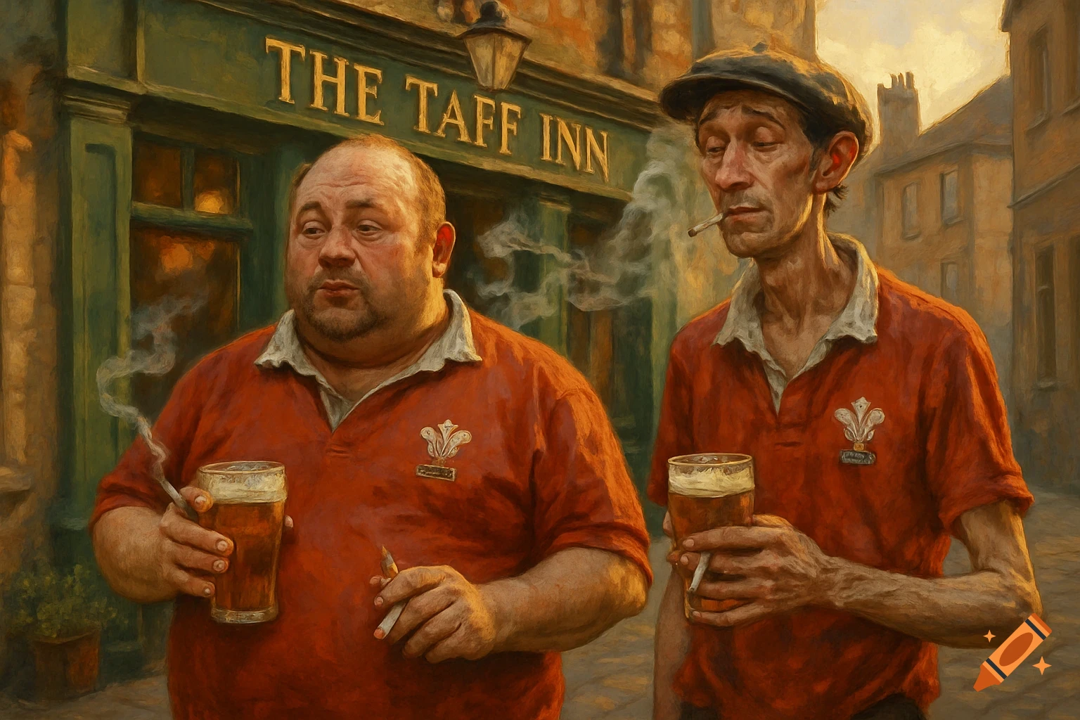 An old man with a long white beard and a younger man with short dark ...