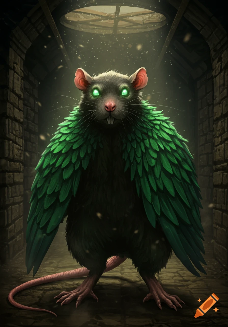 A serious anthropomorphic rat with big ears and stud earrings wears a ...