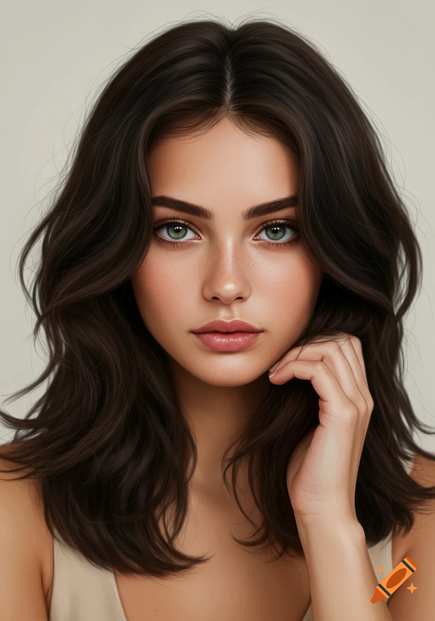 A photorealistic portrait of a young woman with a flower crown, long ...