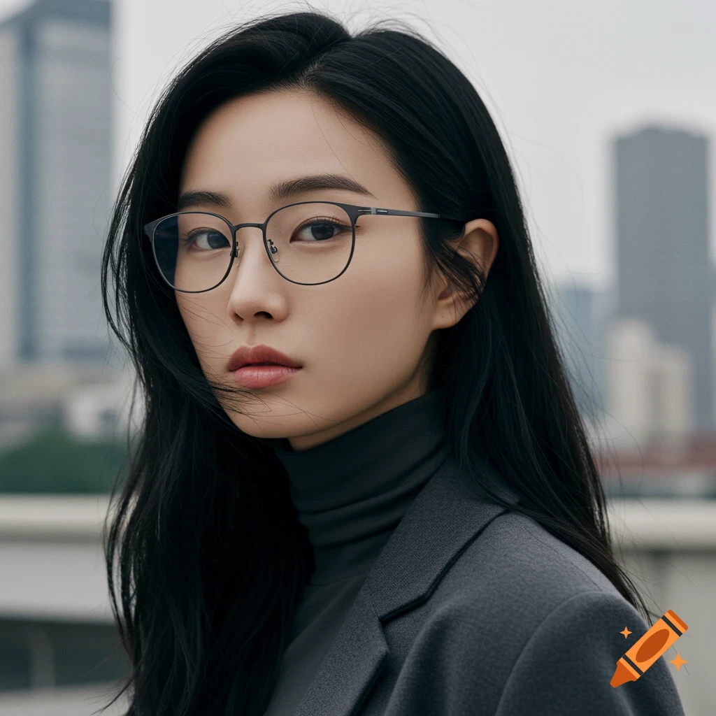 A photorealistic portrait of a young Chinese woman with long black hair ...