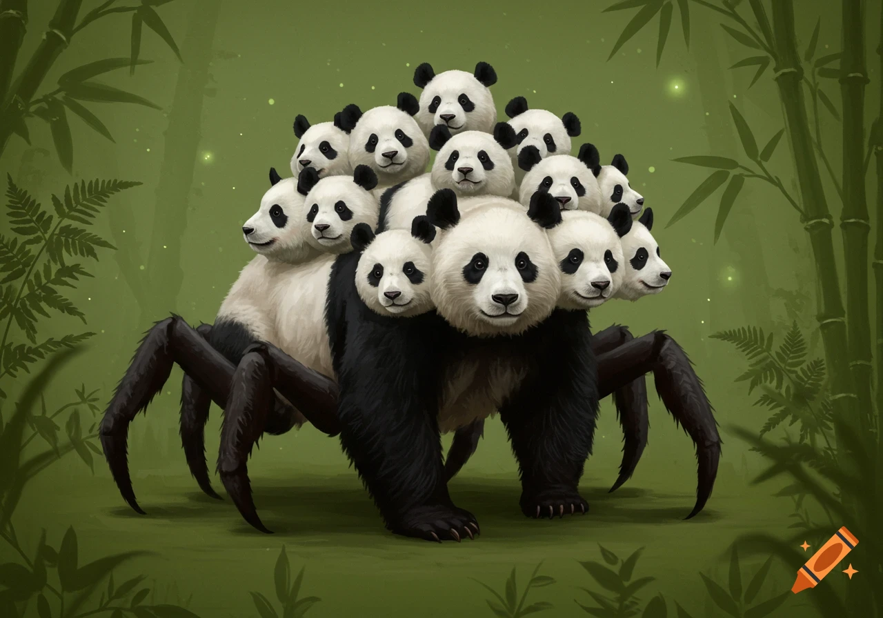 Detailed fantasy illustration of a crest with a panda eating bamboo and ...