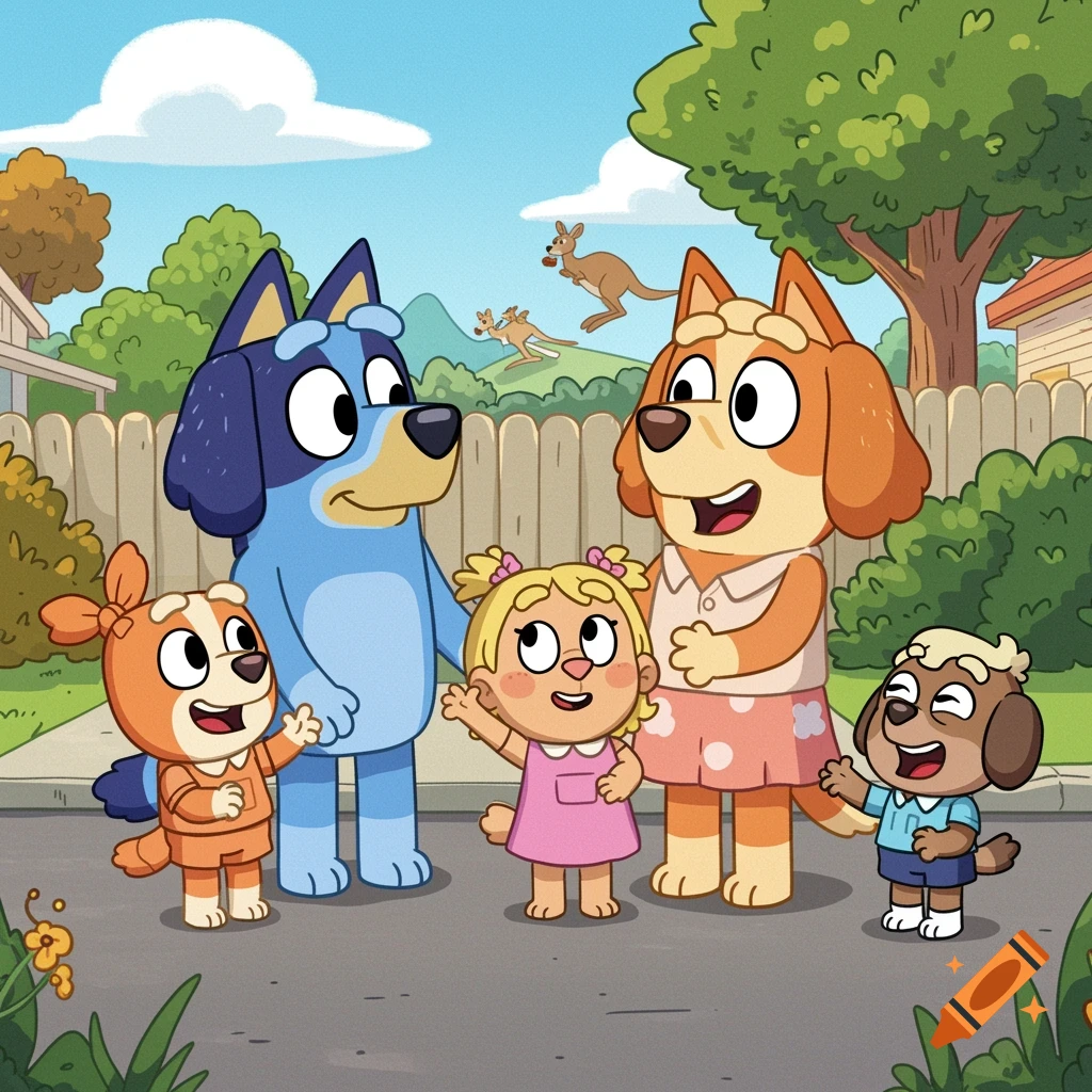 Bluey and a brown dog in a suit stand on a path at an outdoor wedding ...