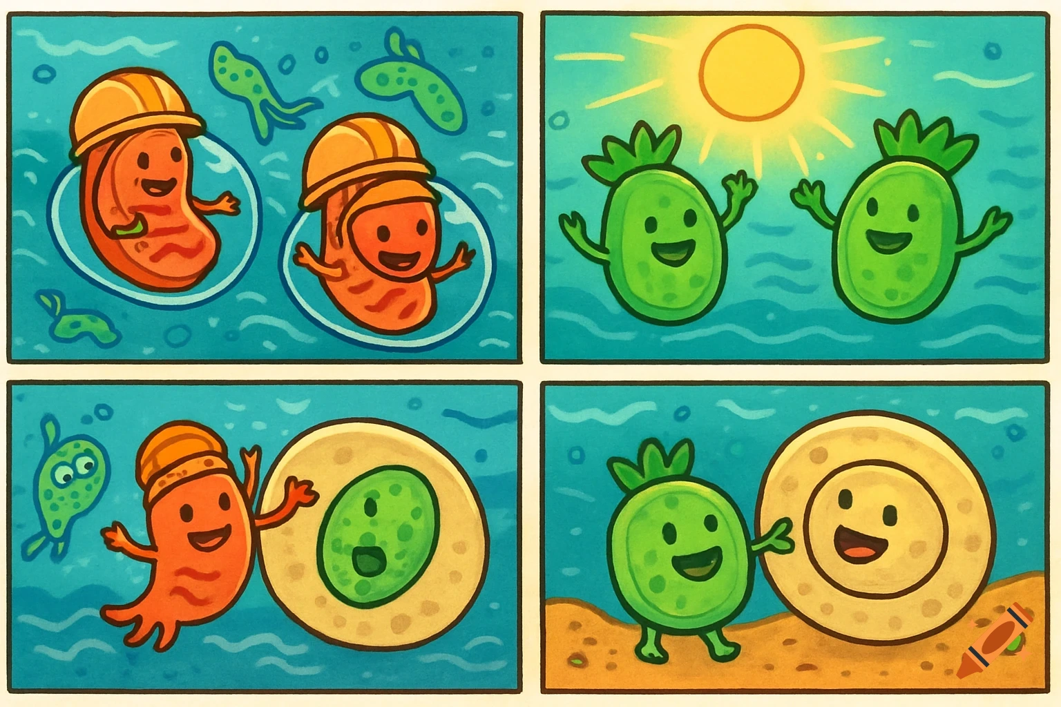 A four-panel cartoon comic strip illustrating the evolution of ...