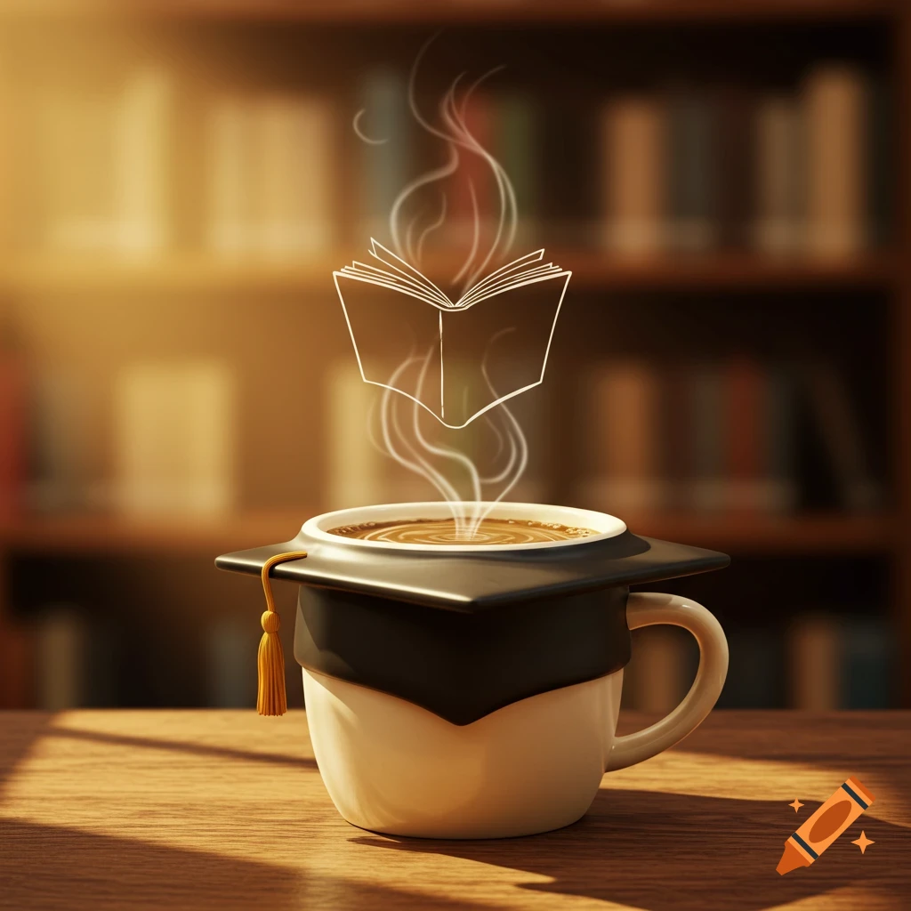 A steaming mug of hot chocolate sits on a sand dune in a vast desert ...