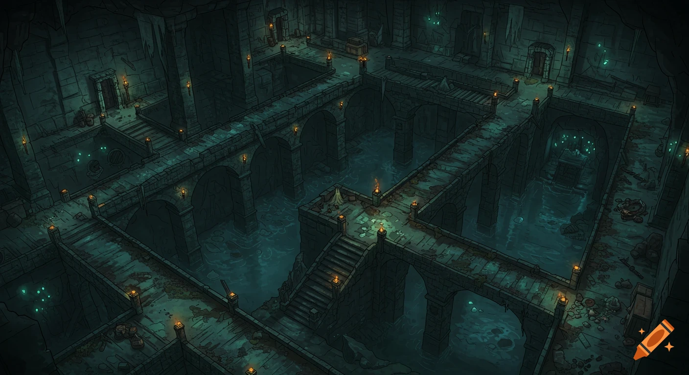 Overhead view of a dark, H.R. Giger-inspired fantasy dungeon battle map ...