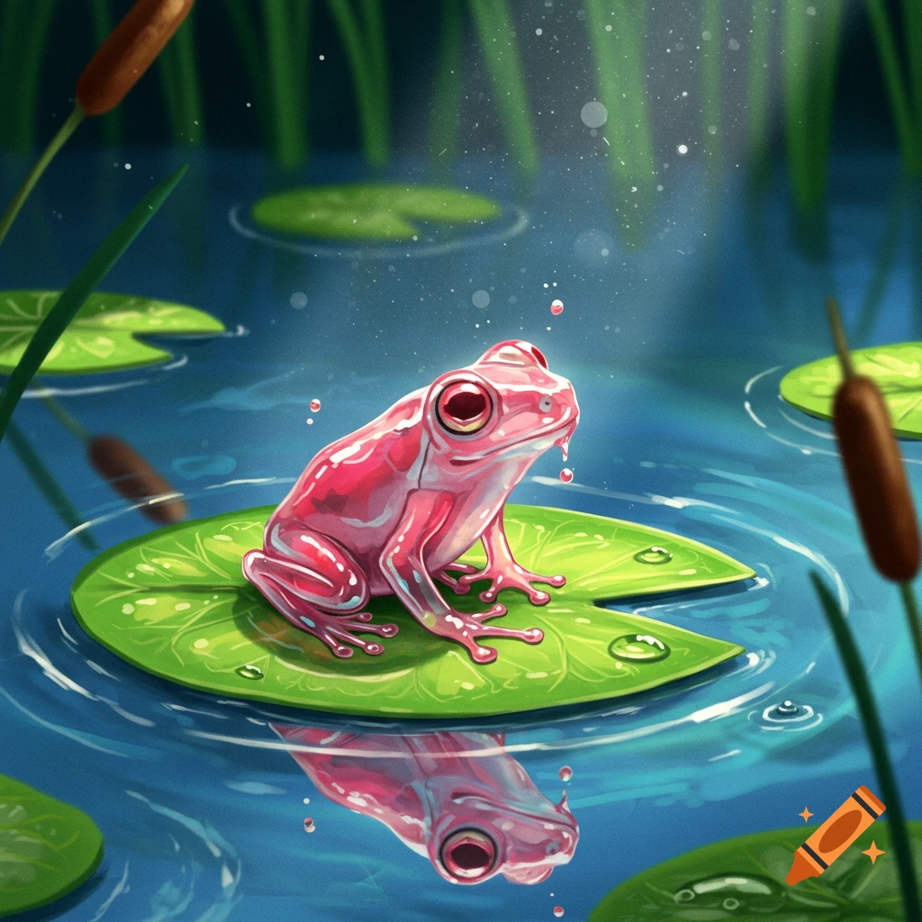 A vibrant red frog with a strawberry-like textured body sits on a green ...