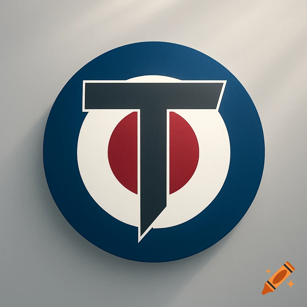 A stylized black letter T over a red, white, and blue RAF-style roundel ...