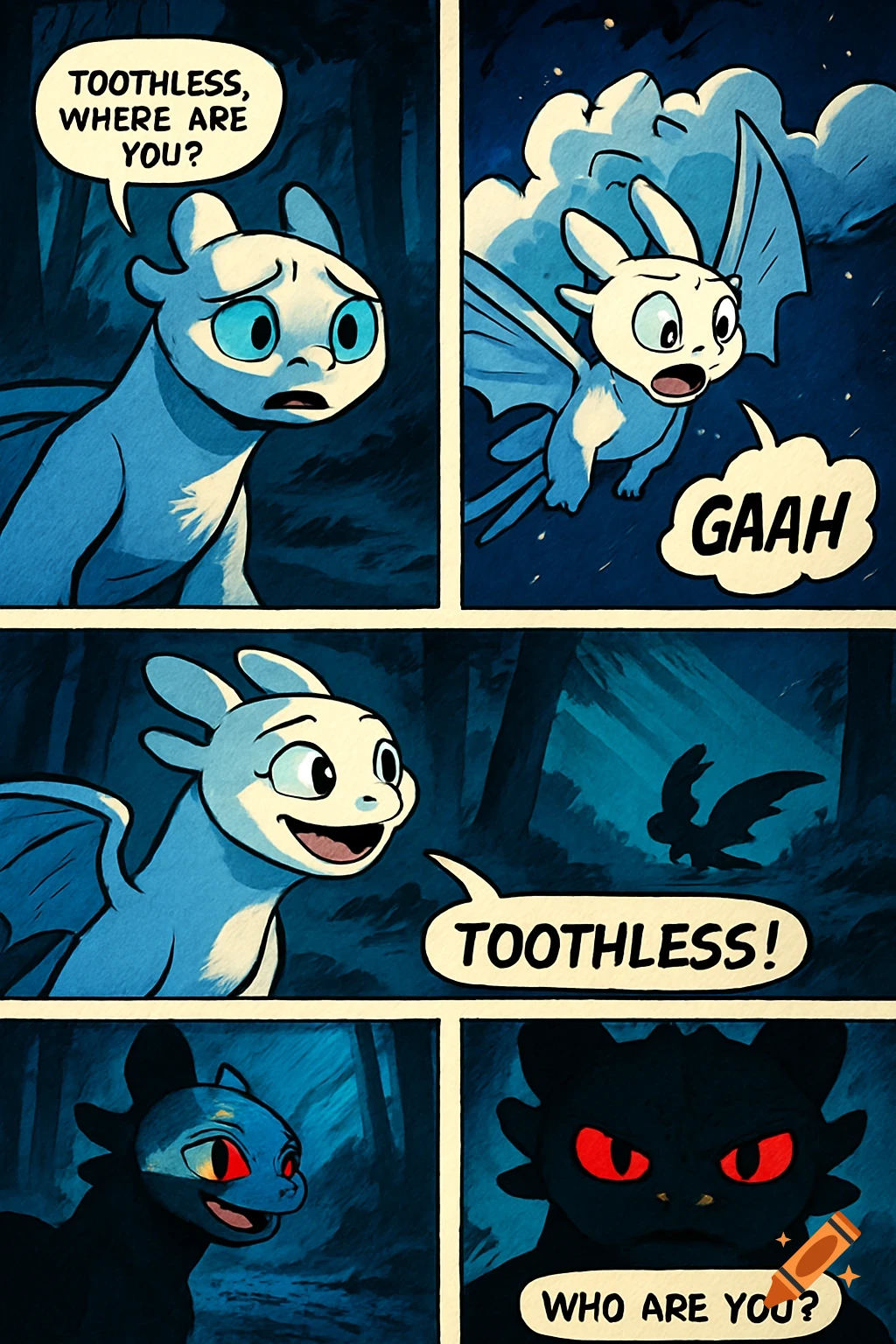 A four-panel cartoon comic about two people debating a centipede's leg ...