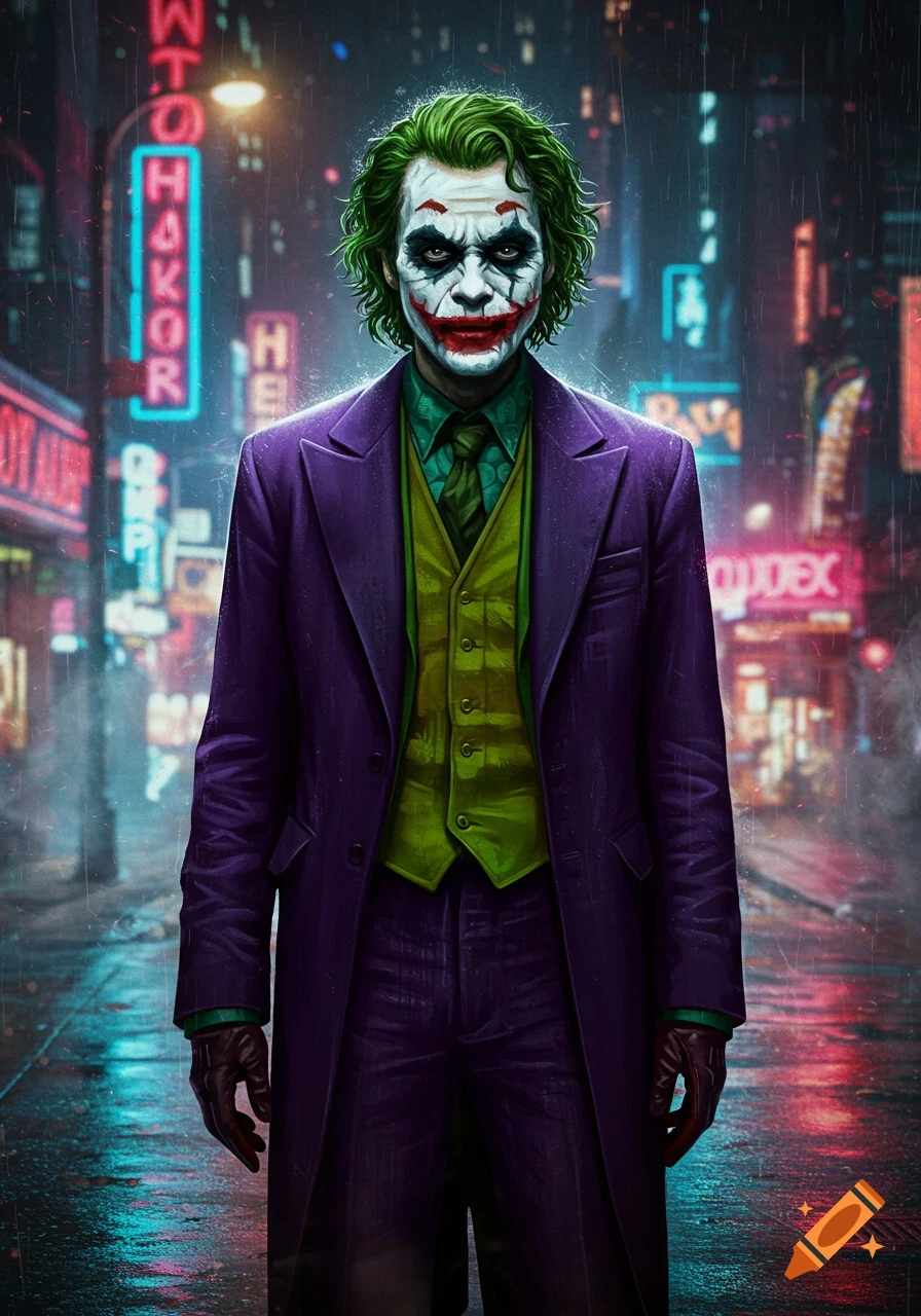 The Joker in a purple suit plays a lightning-infused Flying V guitar on ...