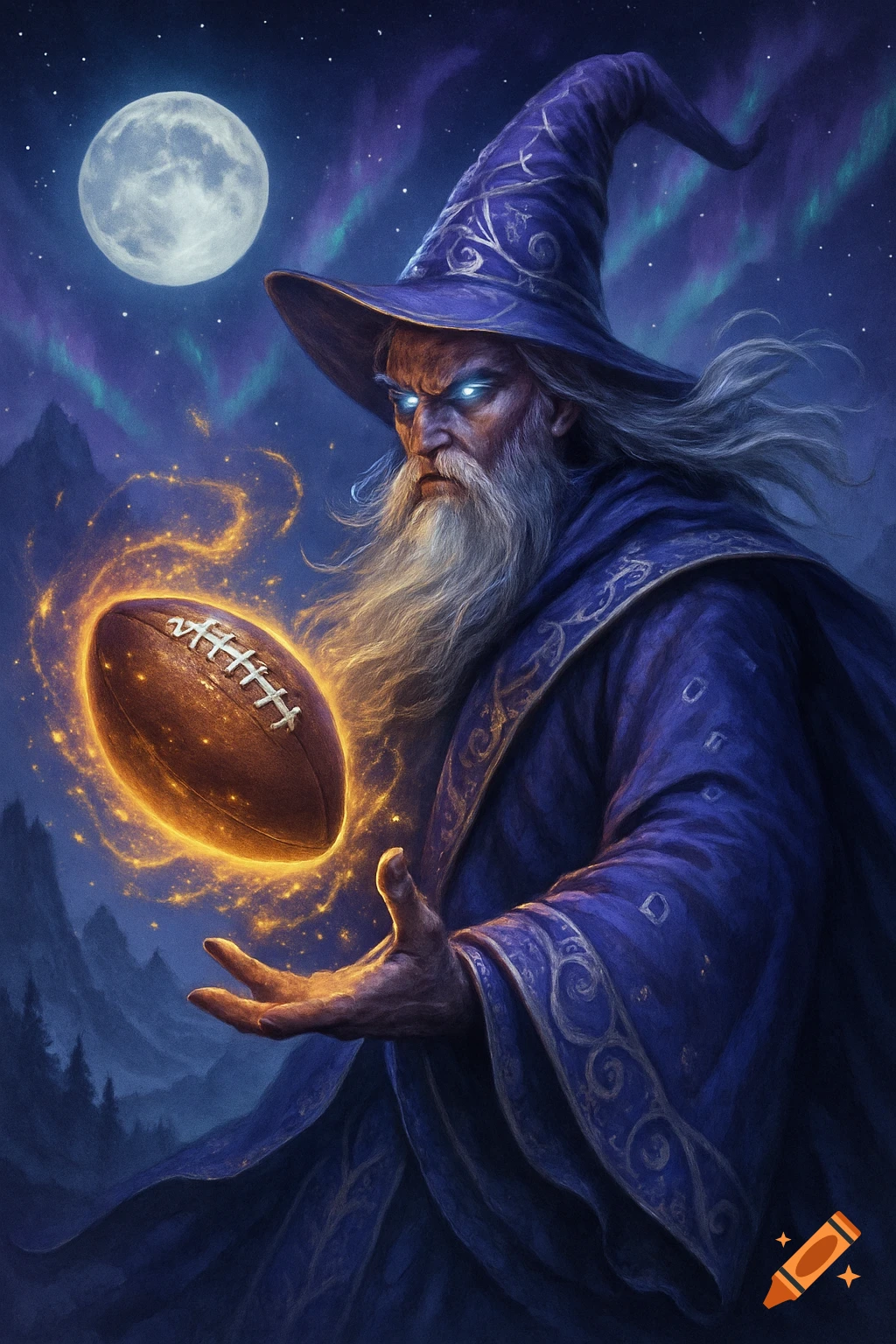 Uncle Sam wizard in a red hat and blue robe, pointing a glowing staff ...