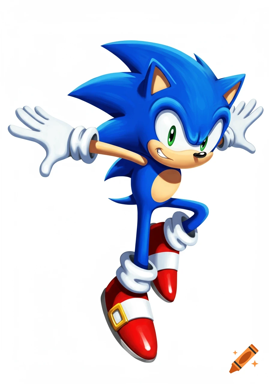 Angry blue Sonic the Hedgehog crackling with electric power on a white ...