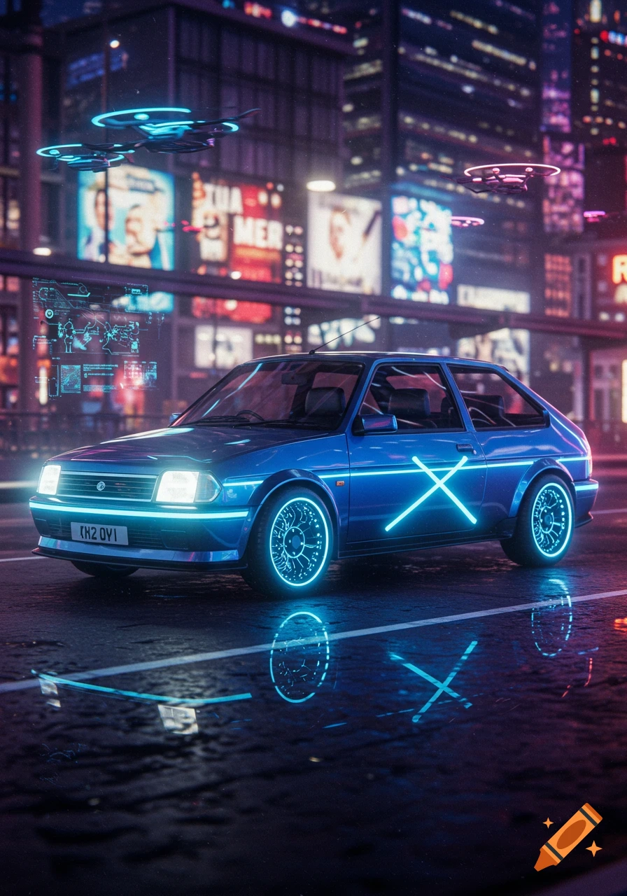 Futuristic Snacautomat, Neon Blue Lights created on Craiyon