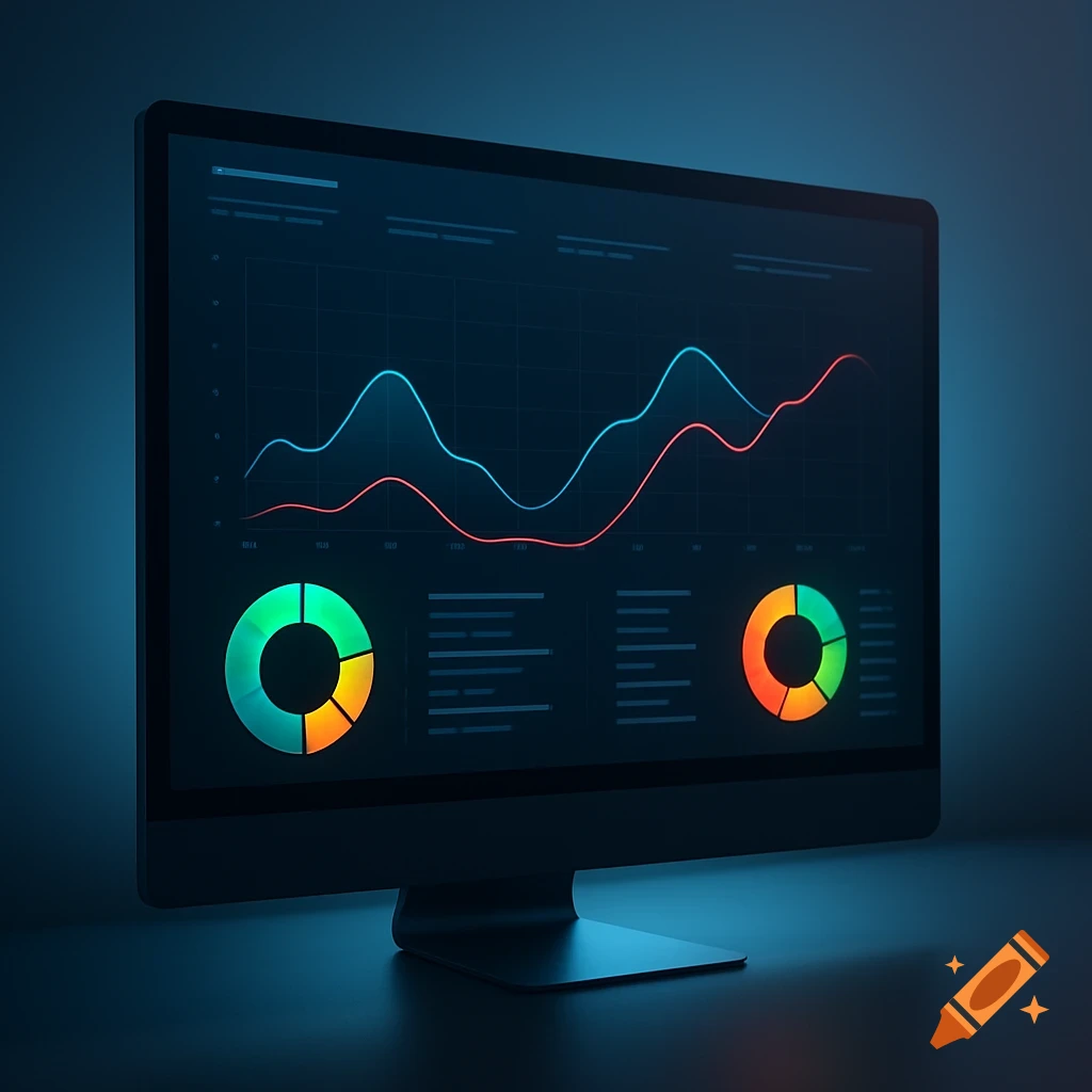 A modern logo featuring a blue and silver bar chart with an upward ...