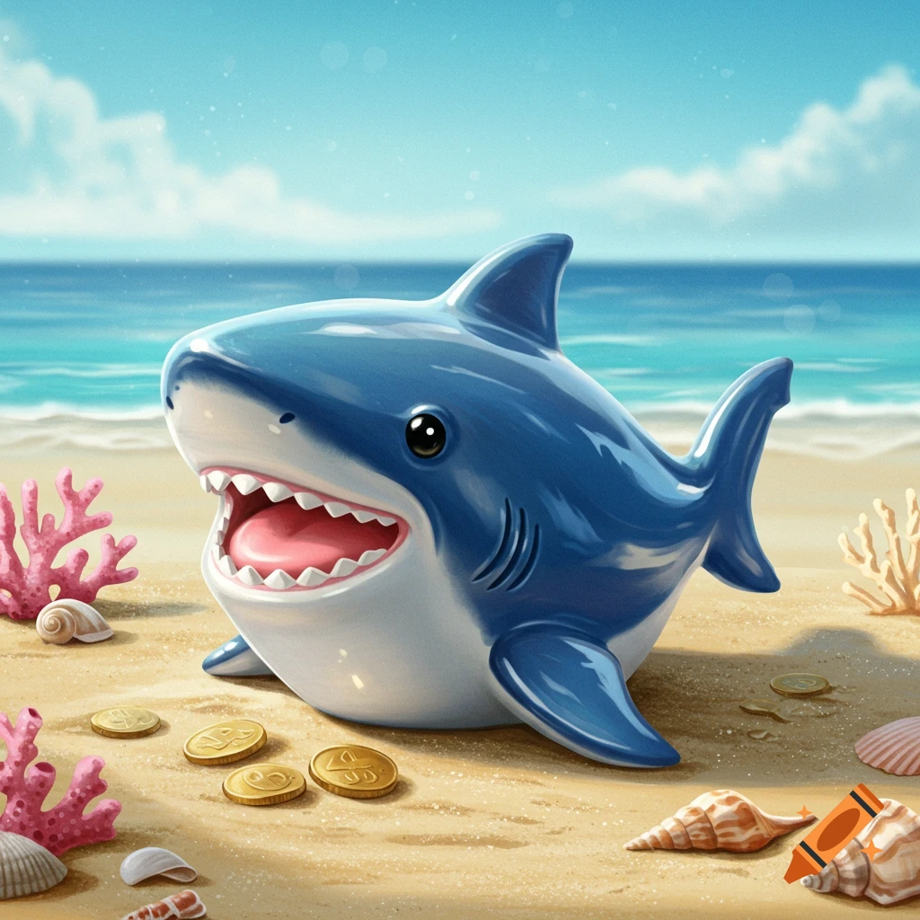 A fluffy teddy bear wearing a black t-shirt with a dolphin, red shorts ...