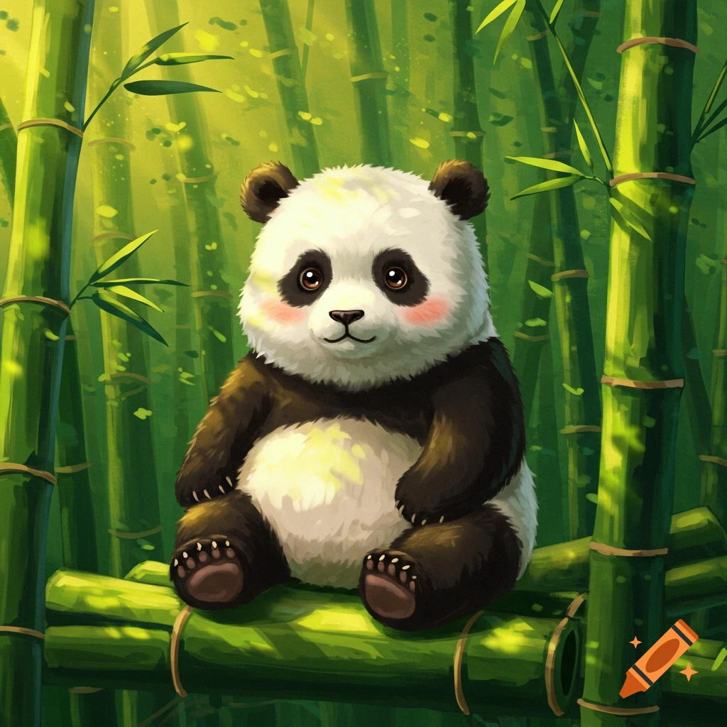 A cute anime panda with rosy cheeks happily eats a chocolate chip ...