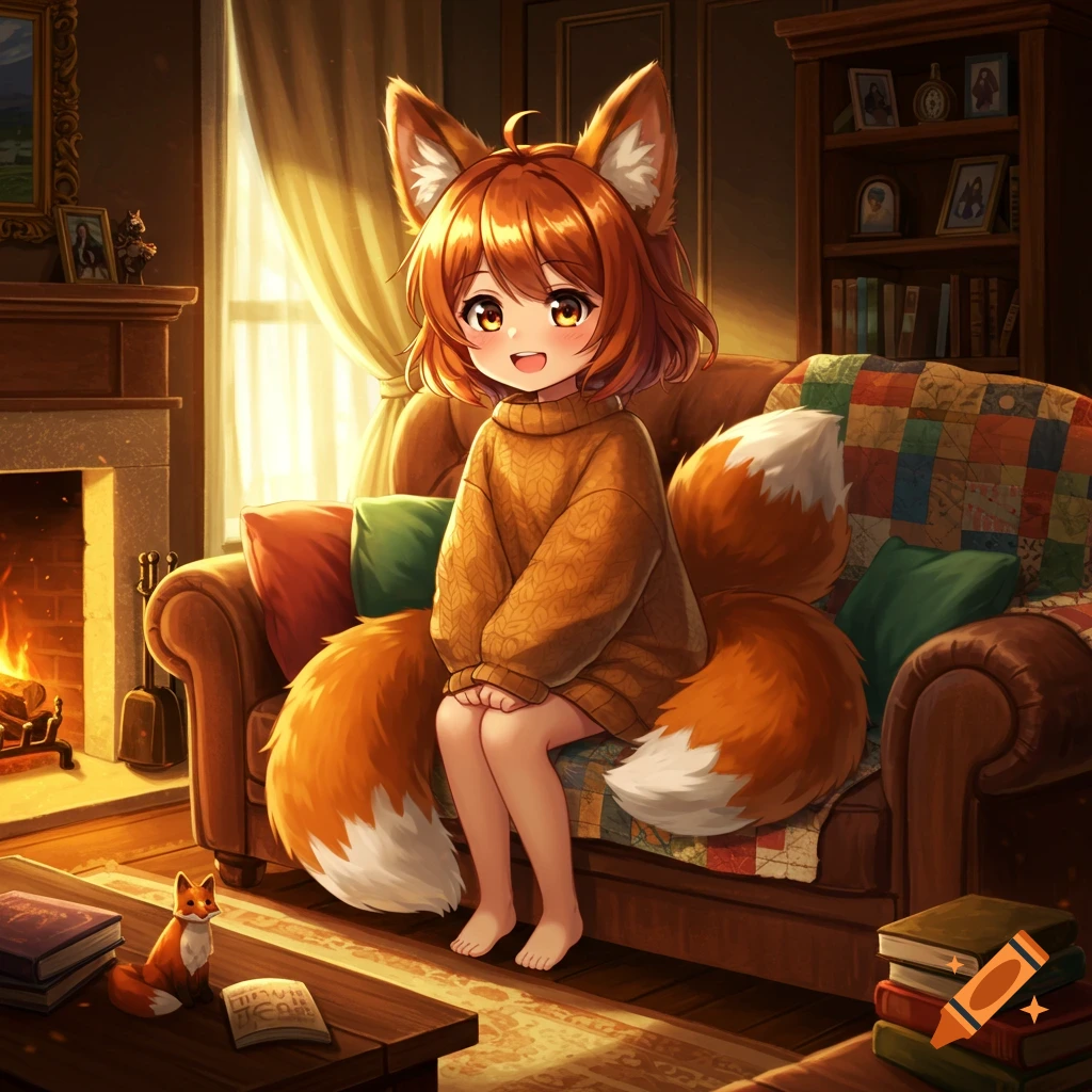 Anime fox girl with head in bubble on Craiyon