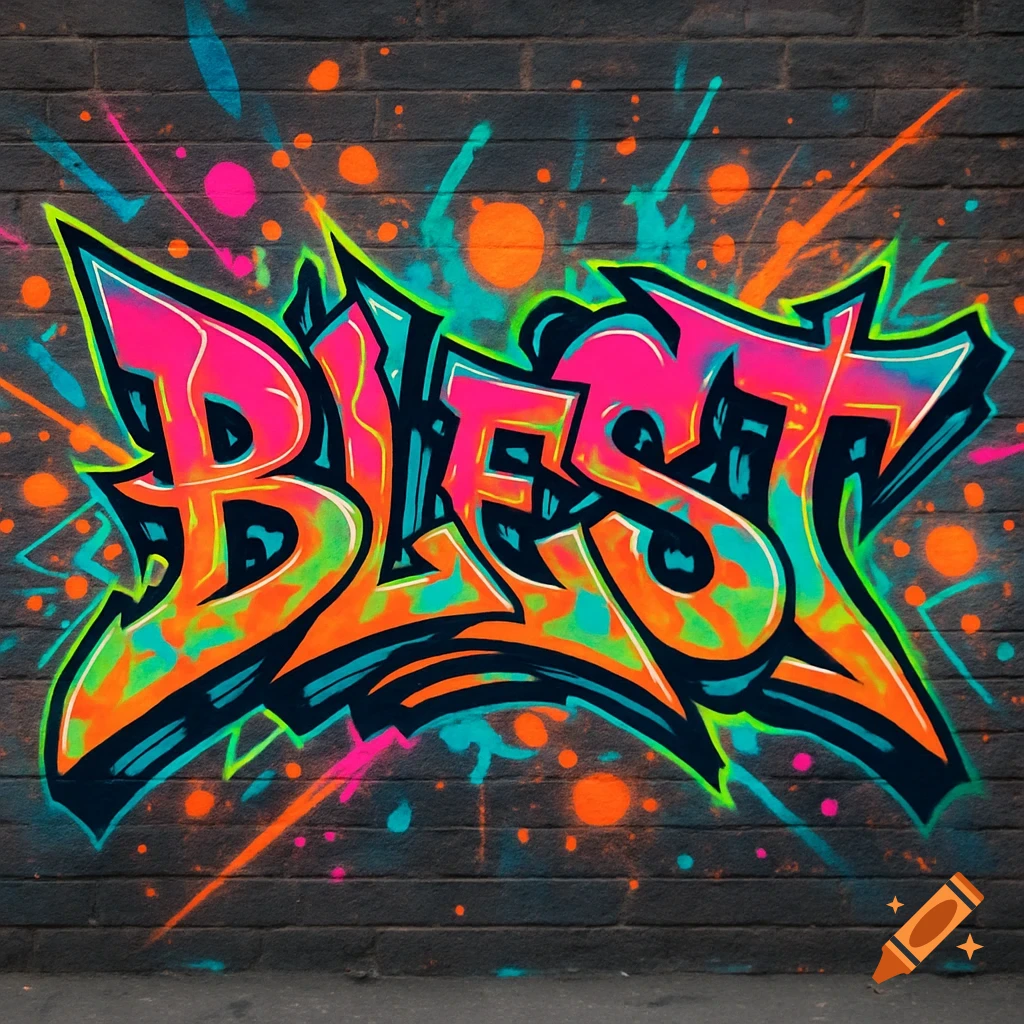 Comical graffiti graphic spelling 'EASTSIDE SUS BUS' in yellow, pink ...