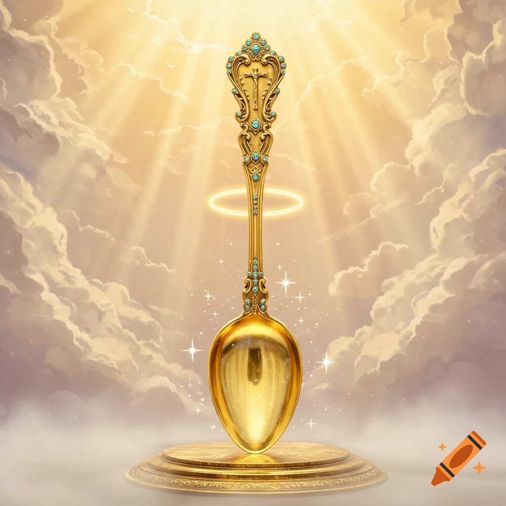 A polished golden torch with a pink flame, wrapped in glossy white ...