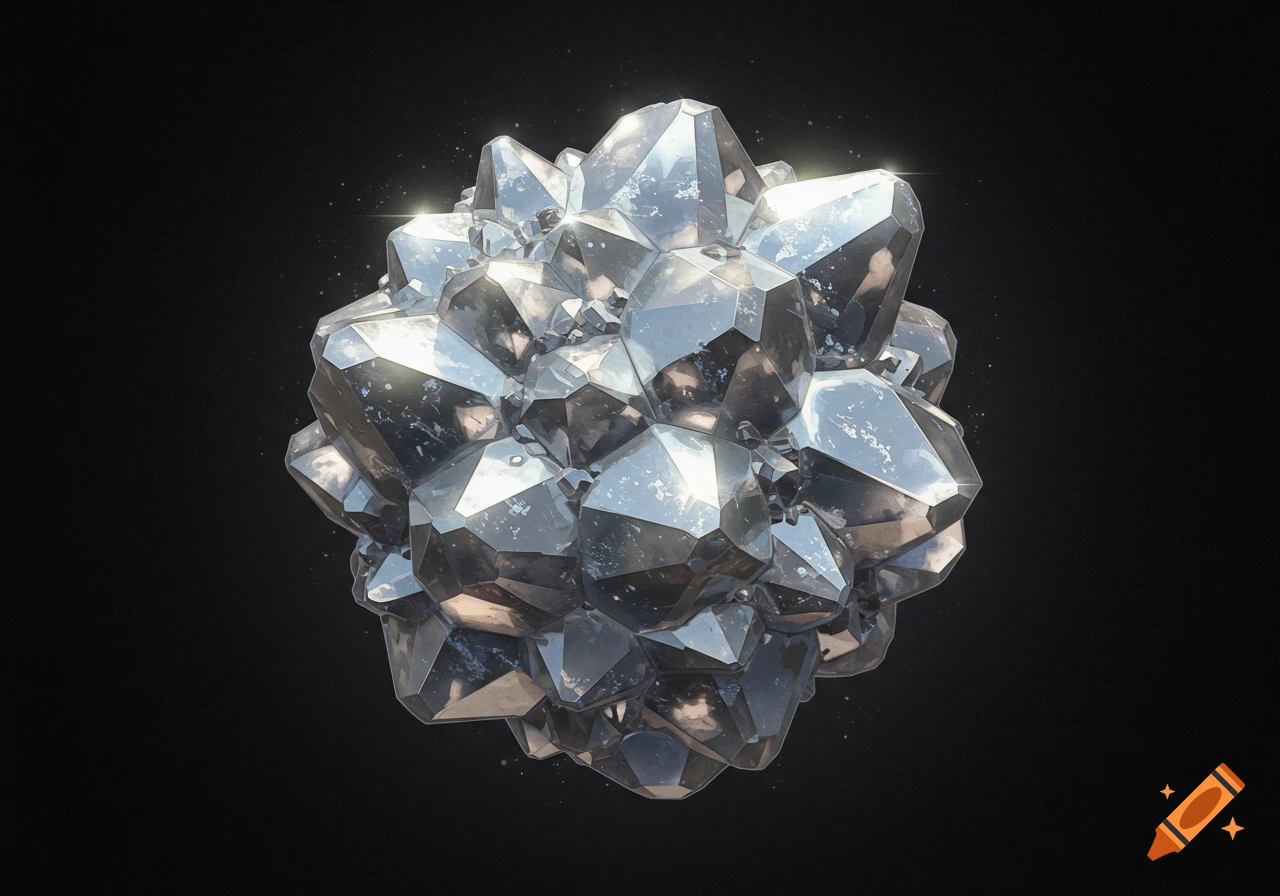 A cluster of faceted, reflective metallic crystals with small ...