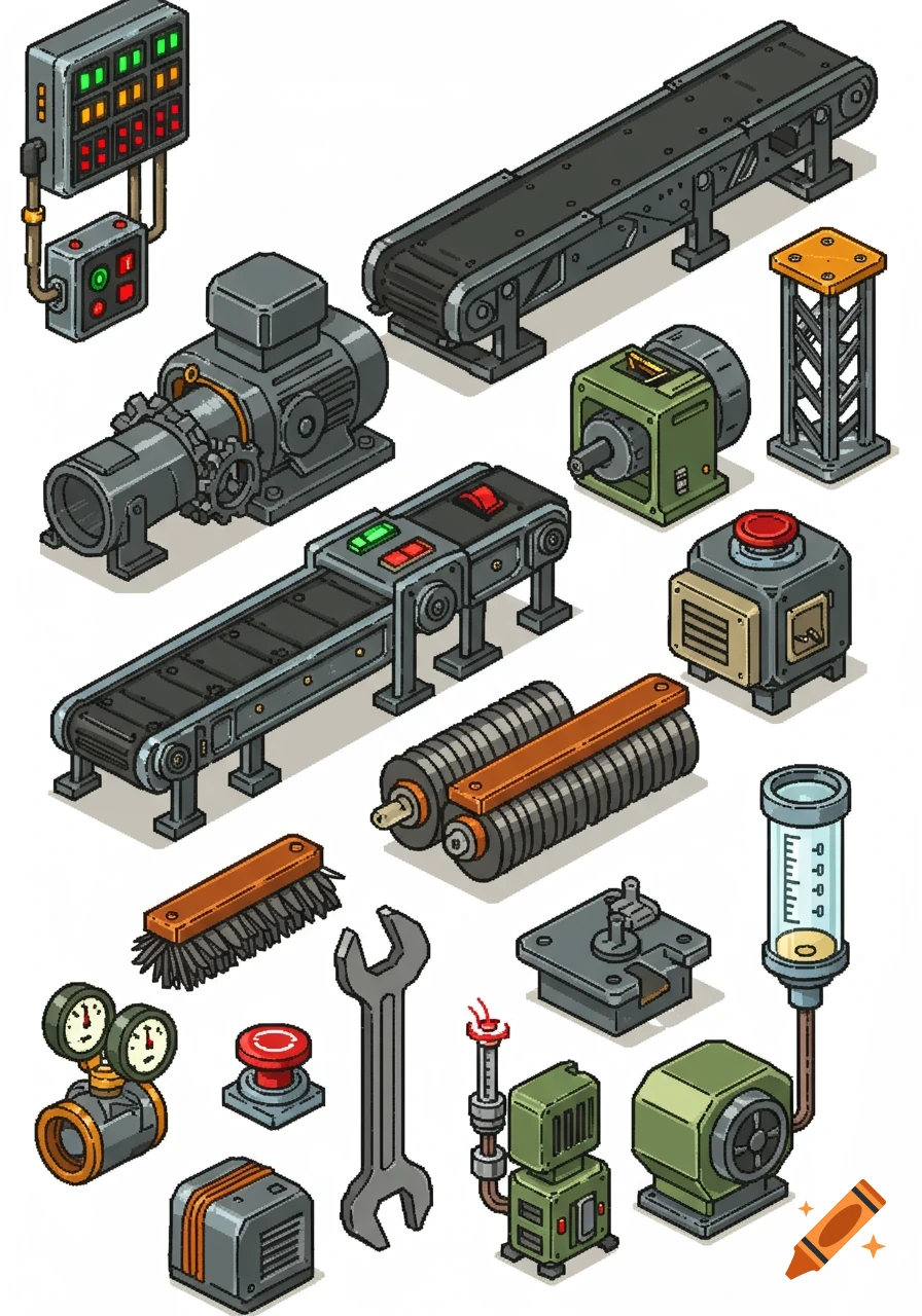 Pixel art sprite of a grey tank track, a looping tread segment with ...