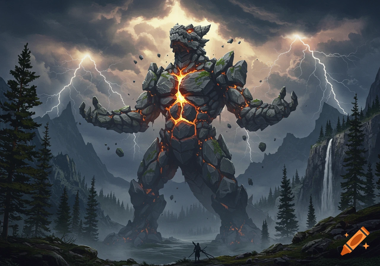 Close-up of an angry powerful fantasy god with ram horns, one side a ...