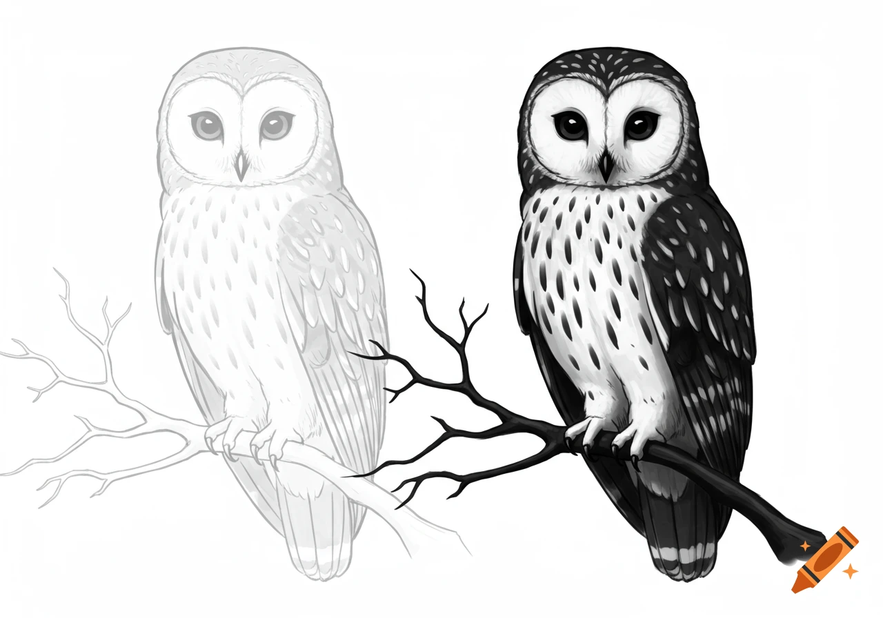 A white barn owl perches on an old stone wall adorned with pink and ...