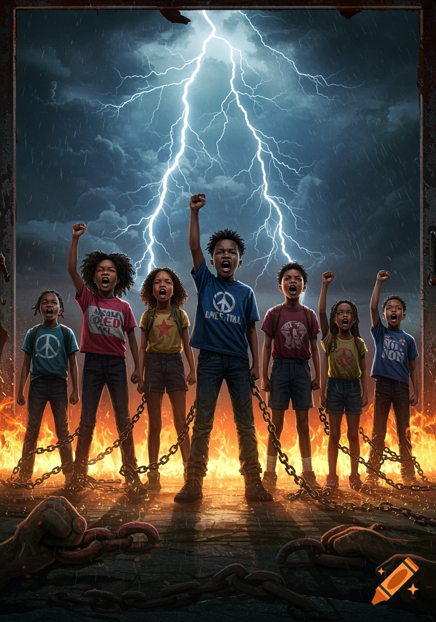 Five scared children run from Minecraft zombies at night, a glowing ...