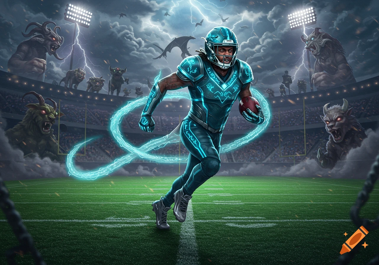 Photorealistic image of an American football game between the New ...