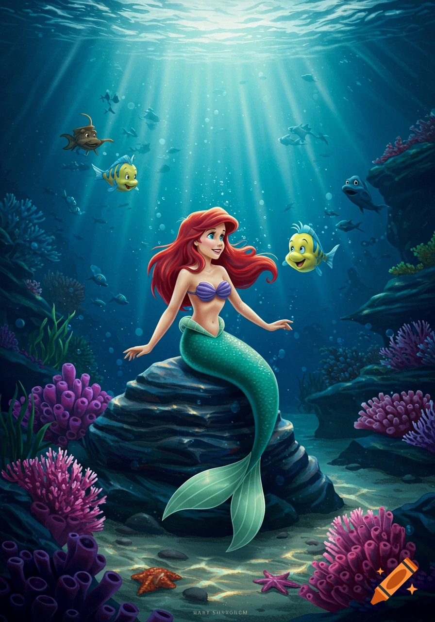 Cartoon of Sofia the First as a grumpy mermaid with big brown hair ...