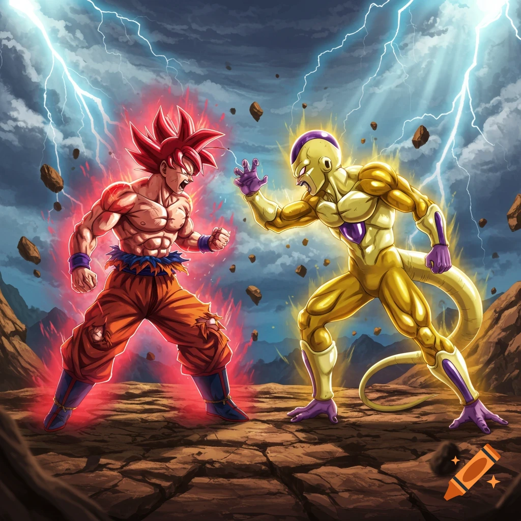 An anime-style battle with an Ultra Instinct-like character clashing ...