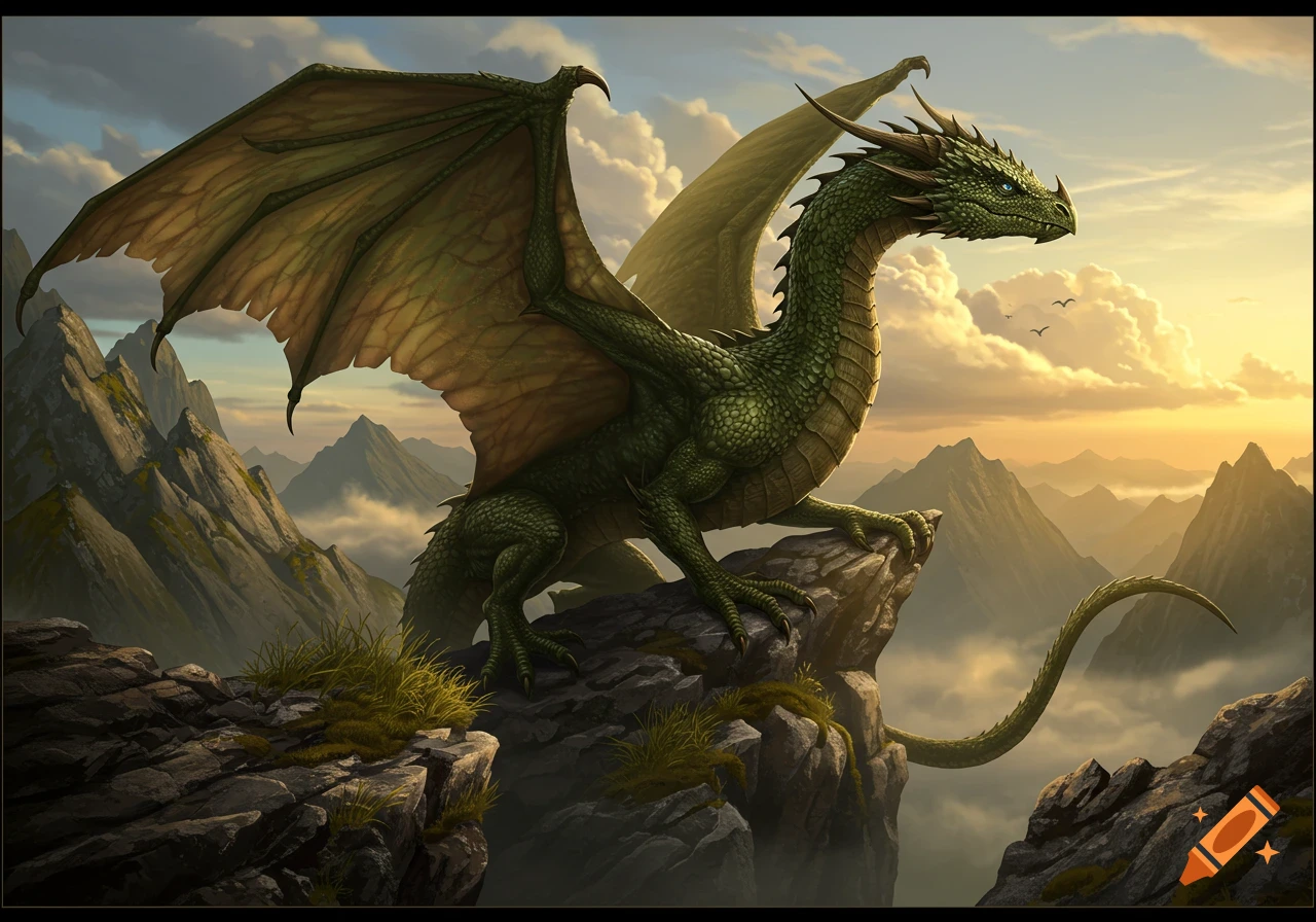 A black and red fire-breathing dragon encircles a poker table filled ...