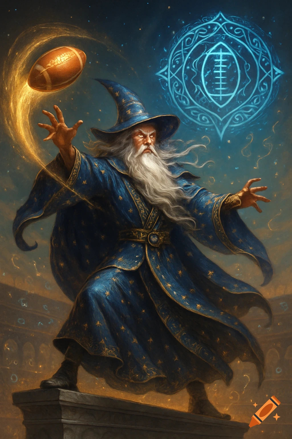 A young wizard in a dark, candlelit study casts a spell, making brooms ...