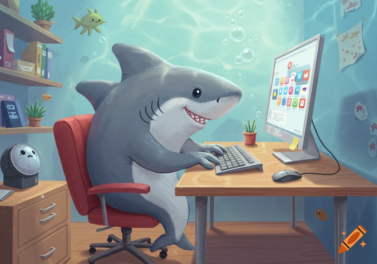 Cute+shark+cartoon+with+accessories created on Craiyon