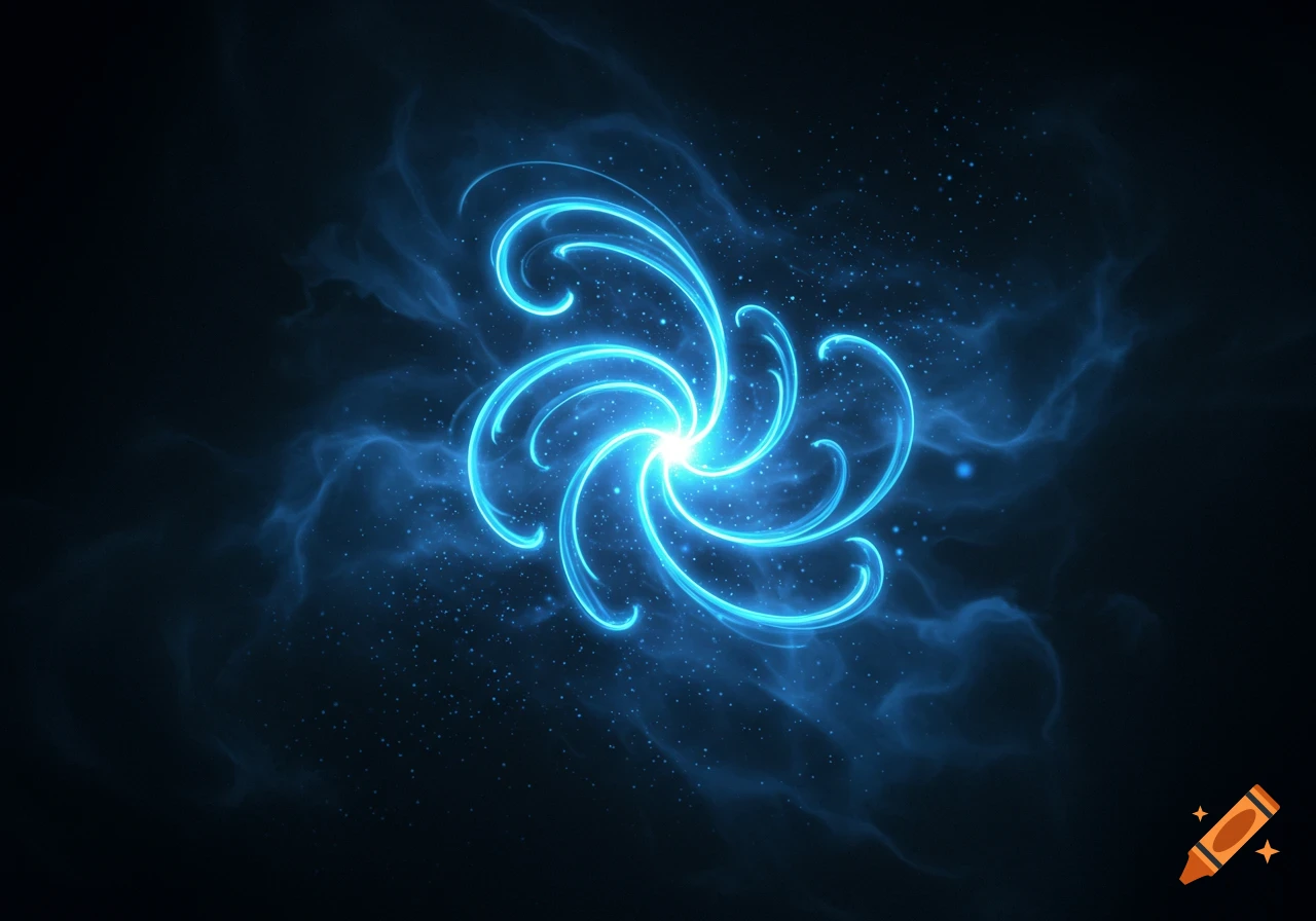 Vibrant pink swirling light vortex with small particles against a dark ...