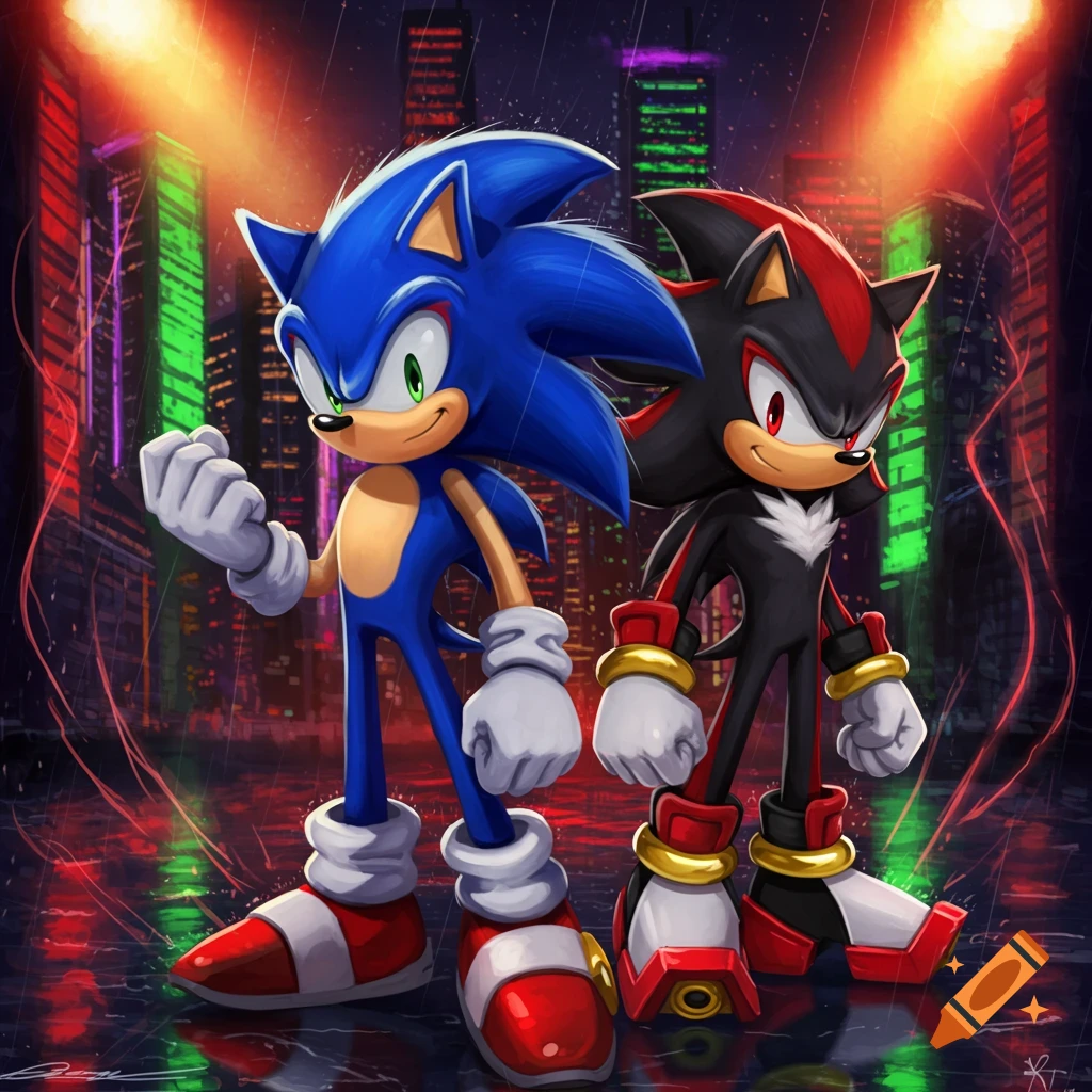 Shadow the Hedgehog and a white-haired female character look at each ...