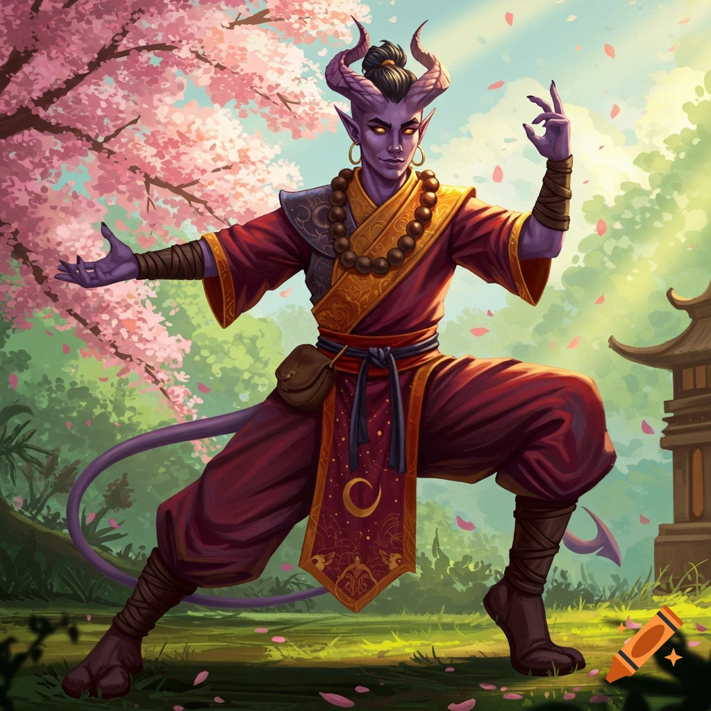 A silver-scaled male dragonborn monk with red eyes, wearing ornate blue ...