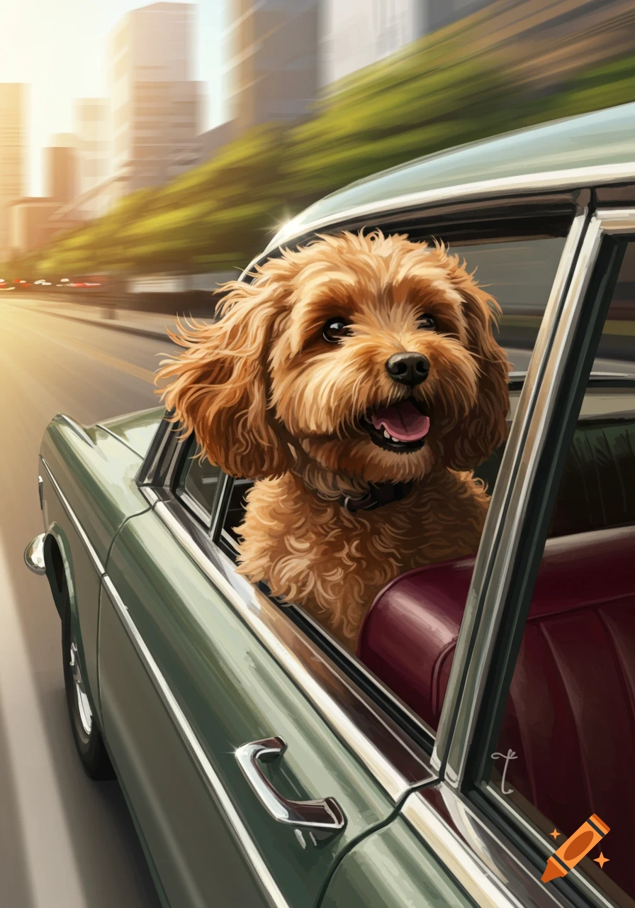 A fox car salesman shows a red classic car to a family of bears ...