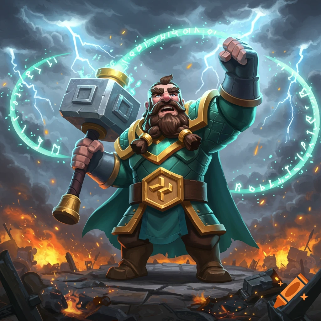 A cartoon ice wizard with a white beard and glowing blue eyes stands in ...