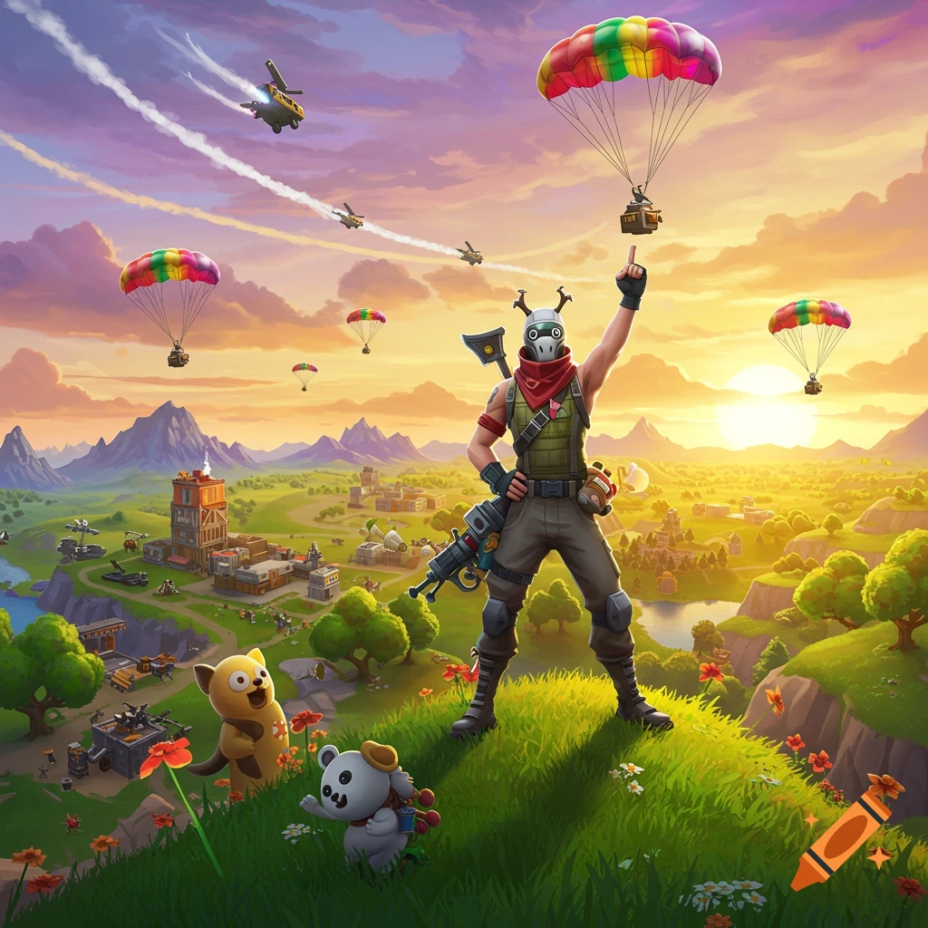 Fortnite 1v1 map thumbnail featuring characters building in high ...