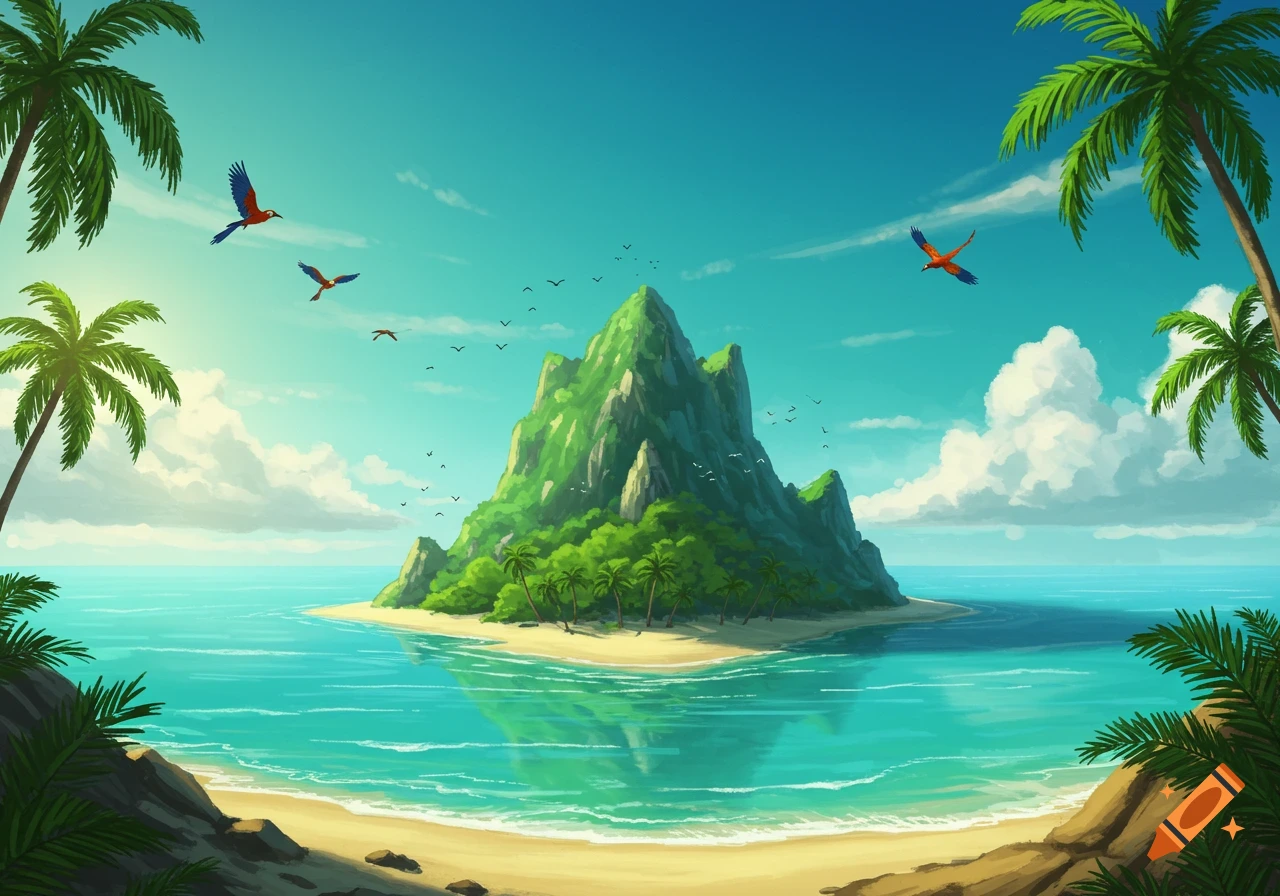 Isolated island with palm tree in the ocean on Craiyon