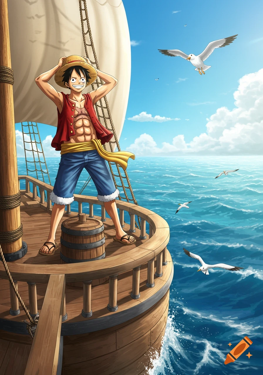 Anime illustration of Monkey D. Luffy stretching his arms with energy ...