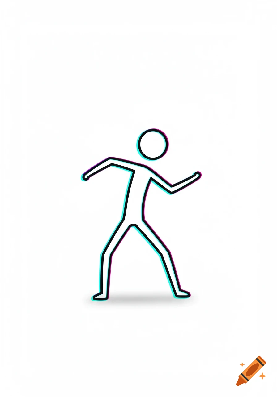 A black stick figure with cyan and magenta outlines, creating a glitch ...