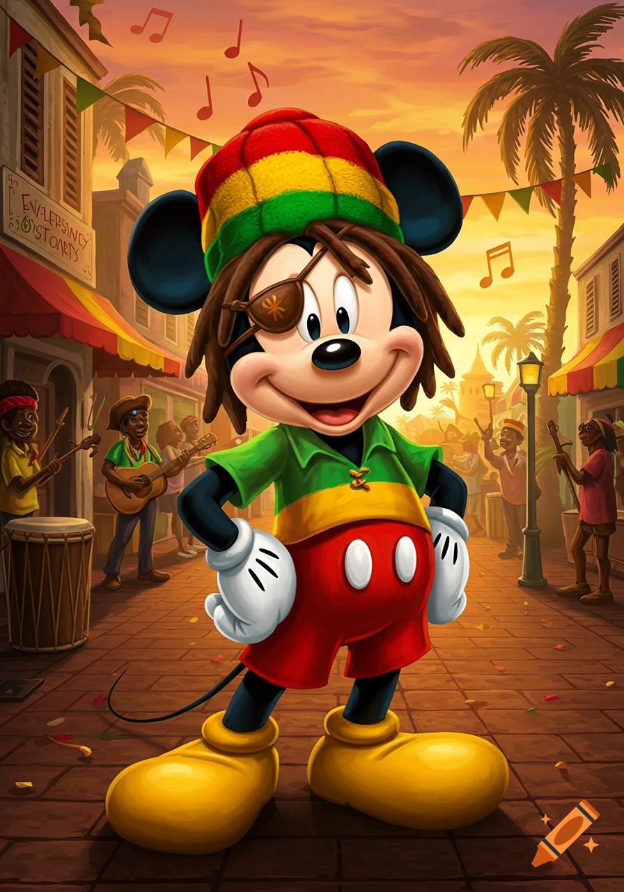 Mickey Mouse smiles with arms open under a starry night sky with a ...