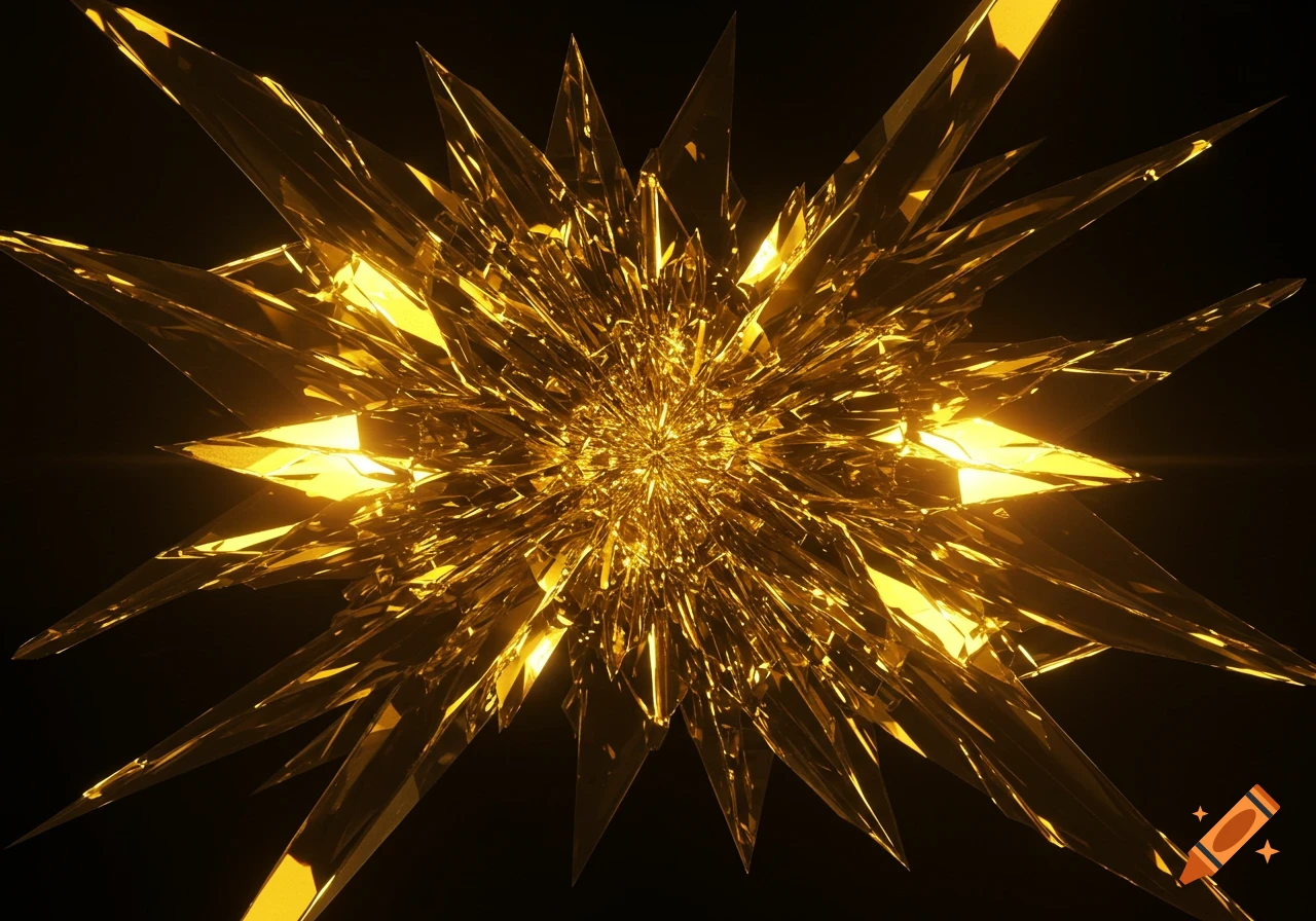 A vibrant, colorful abstract geometric explosion of sharp, multifaceted ...