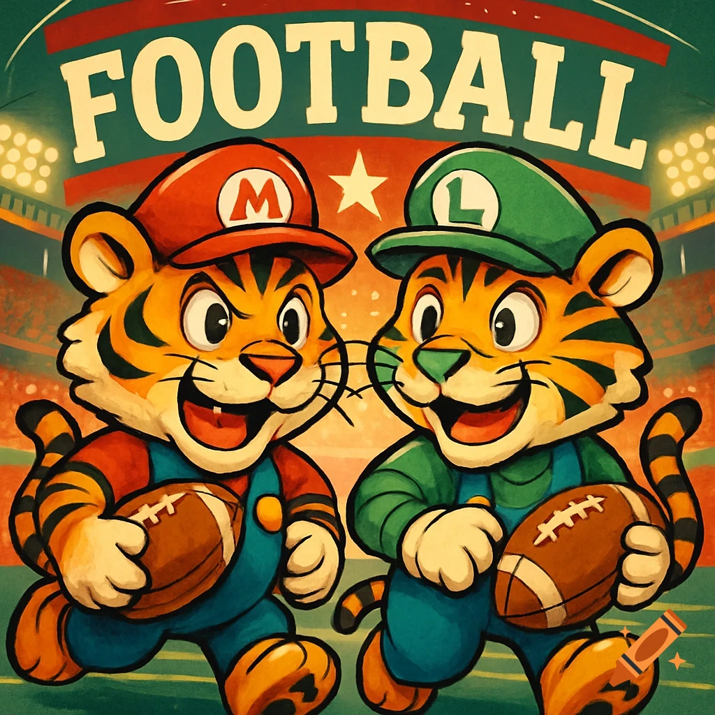 Cartoon cheetah mascot on a soccer field in a stadium at night, with ...