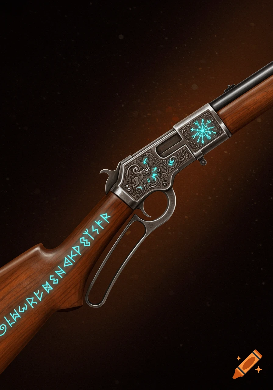 Close up of a firearm with intricate tribal patterns. on Craiyon