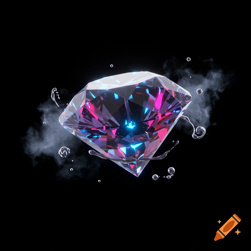 A vibrant diamond with facets reflecting blue, orange, and purple light ...