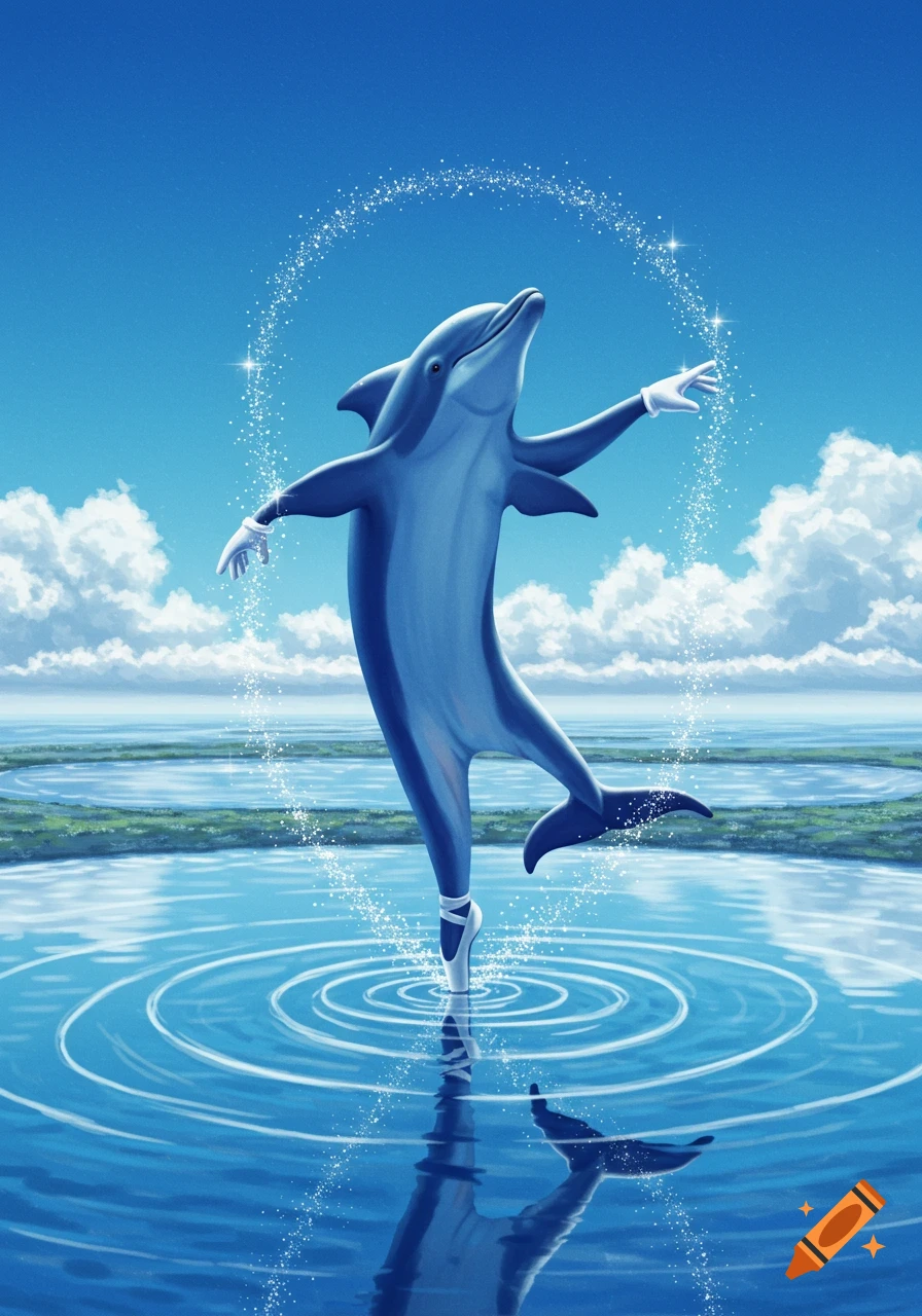 Small person in yellow coat stands on giant whale's lip, looking up ...